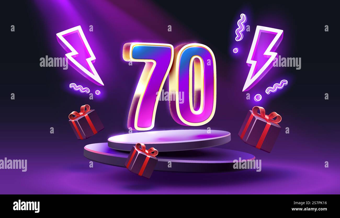 Mega sale special offer, Neon 70 off sale banner. Sign board promotion ...