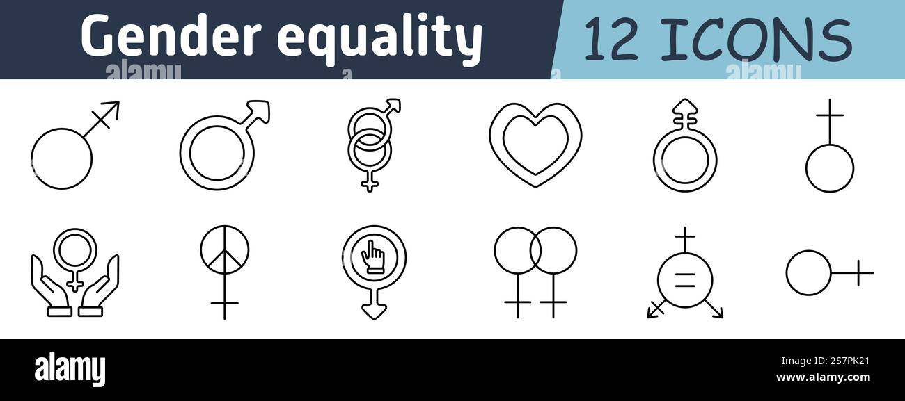 Gender equality set icon. Male and female symbols, inclusivity, love ...