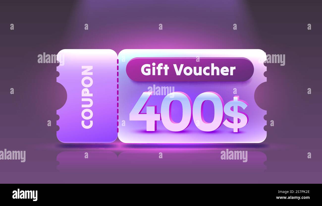 Coupon special voucher 400 dollar, Check banner special offer. Vector. Coupon special voucher ...