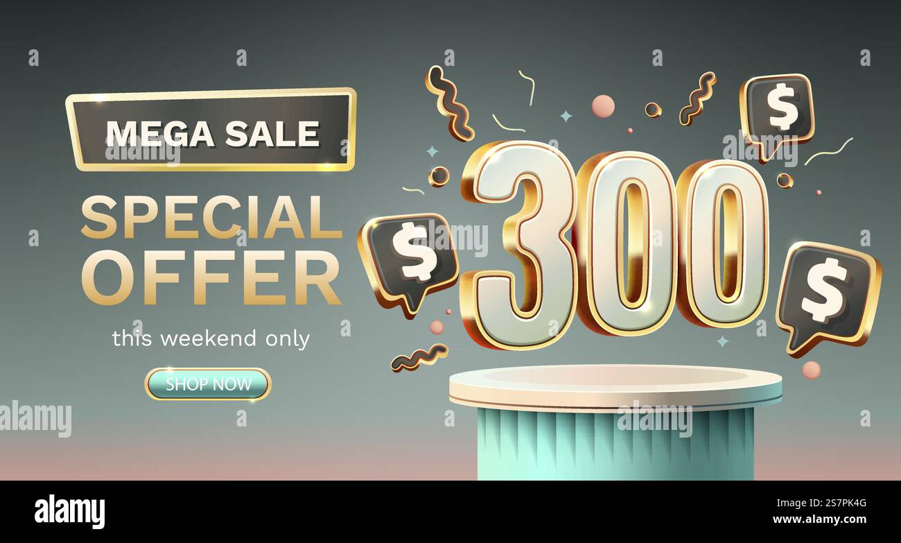 Coupon special voucher 300 dollar, Check banner special offer. Vector. Coupon special voucher ...