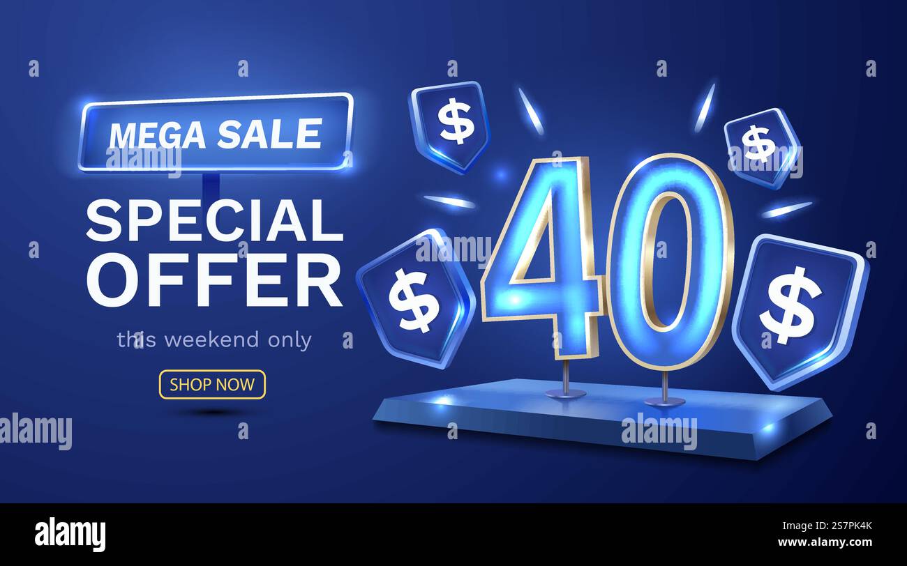 Coupon special voucher 40 dollar, Check banner special offer. Vector ...