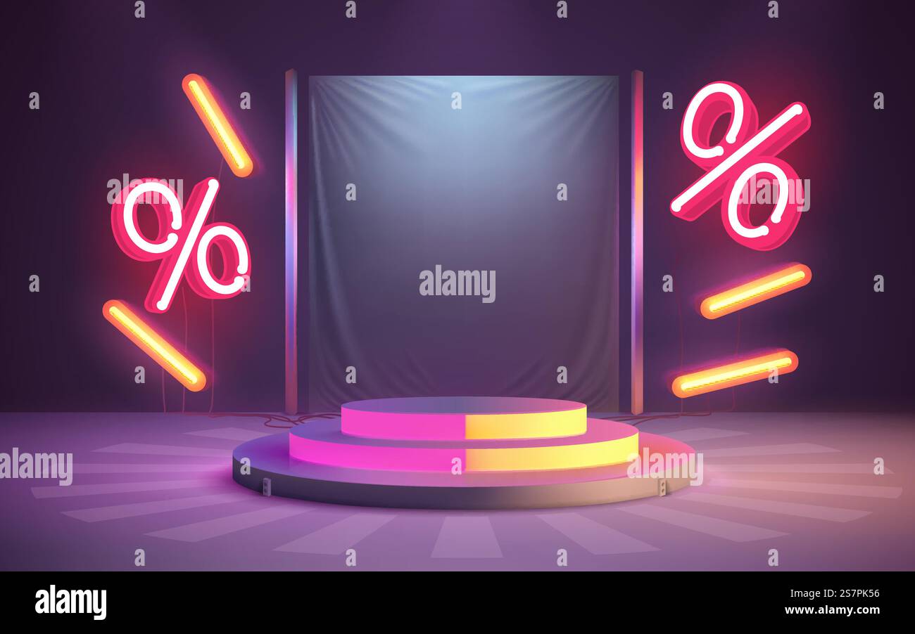 Podium percentage business poster, discount banner offer. Vector ...