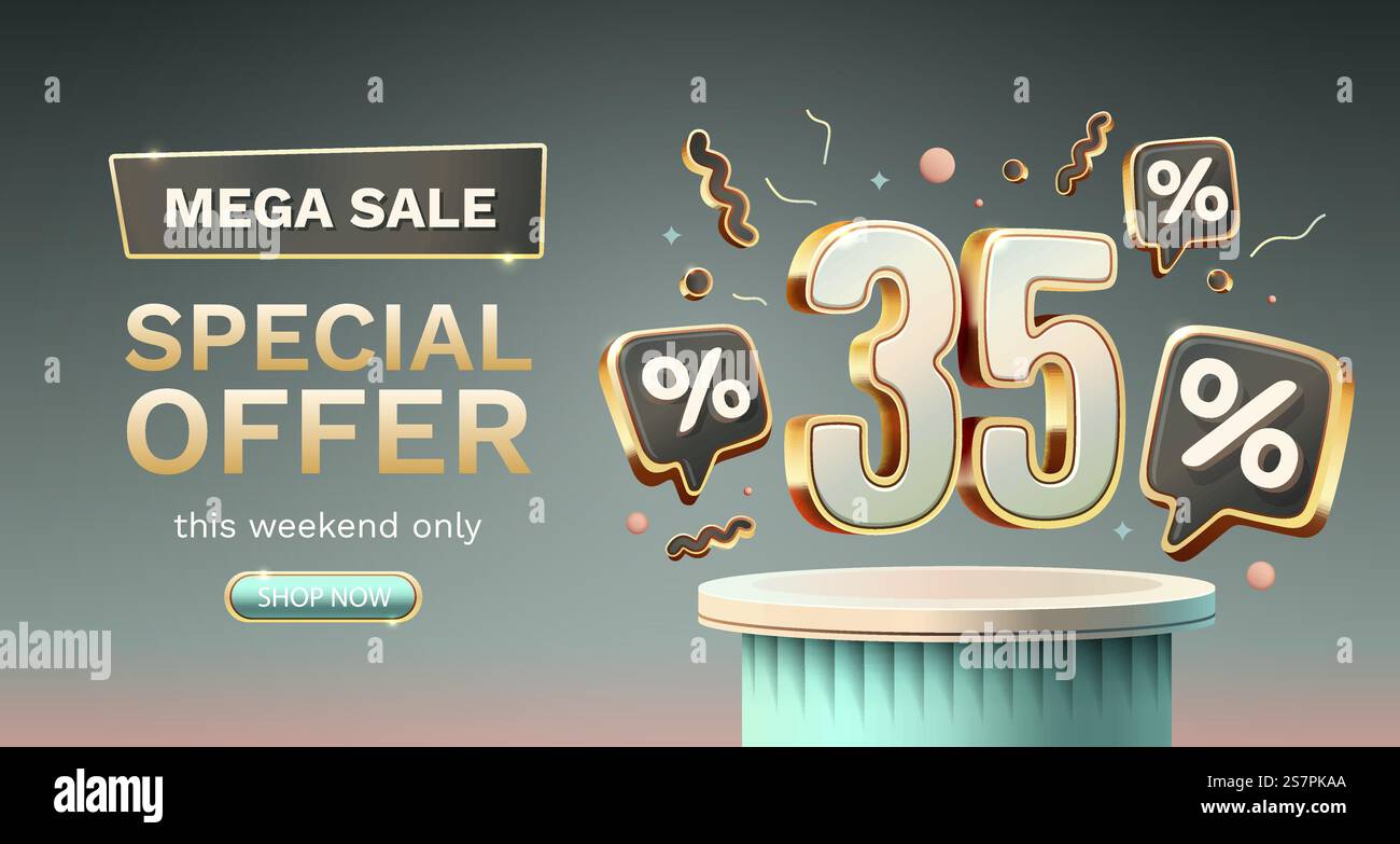 Save offer, 35 off sale banner. Sign board promotion. Vector. Save ...