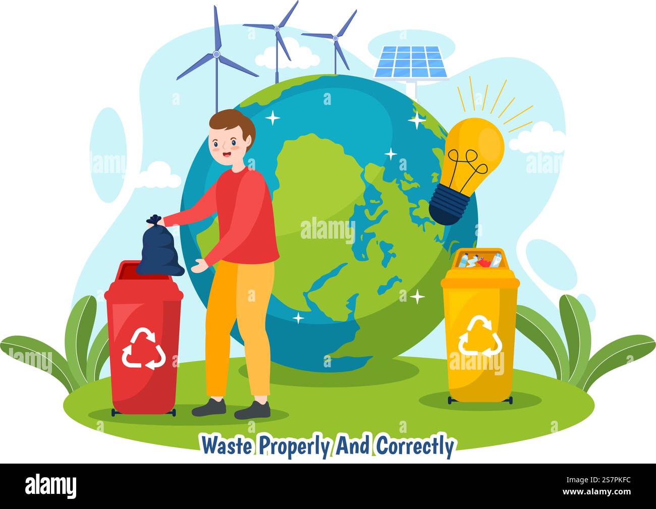 Waste Properly And Correctly Vector Illustration with Demonstration of ...