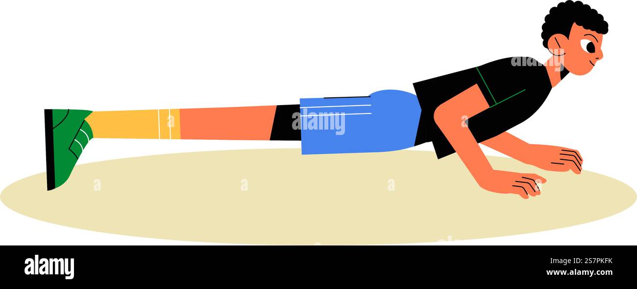 Male Athlete Performing Plank Exercise In Flat Vector Illustration ...