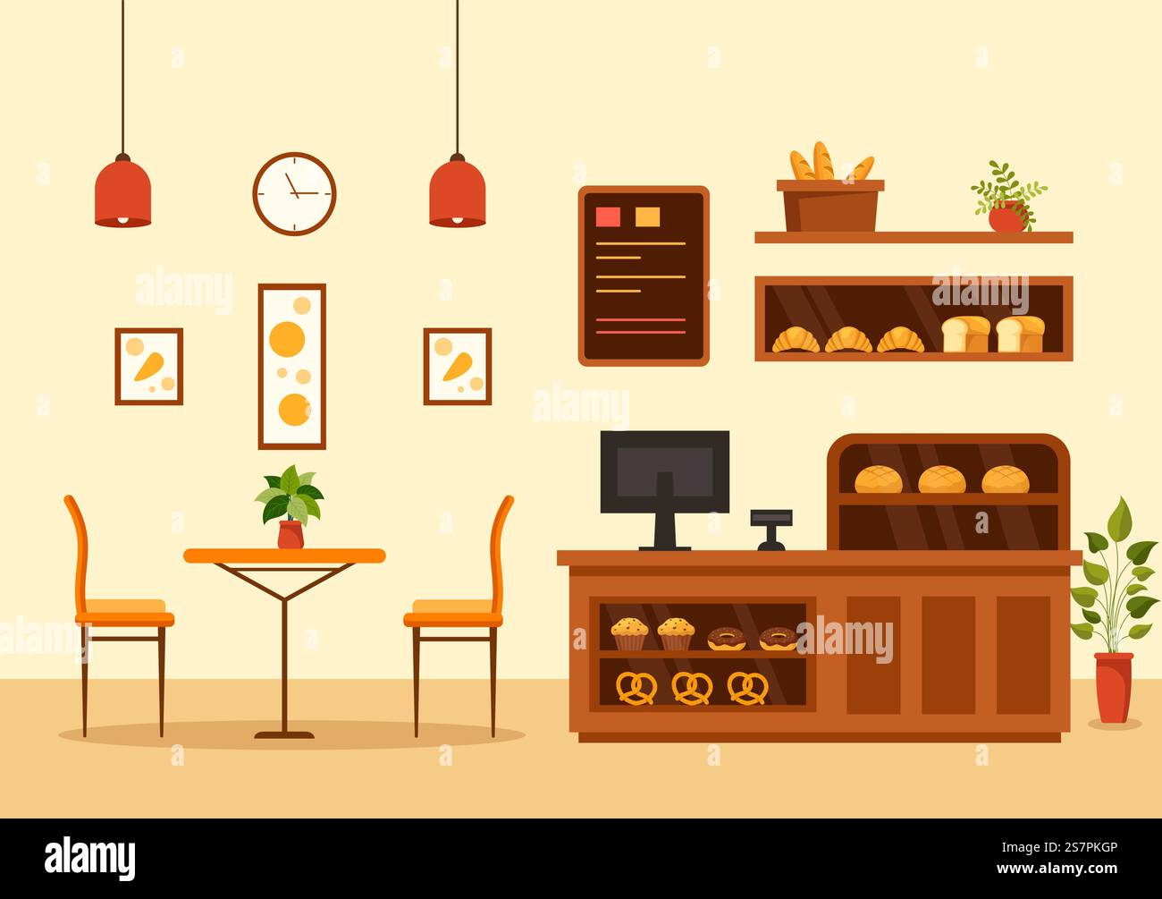Bakery Store Vector Illustration with Various Types of Bread Products ...