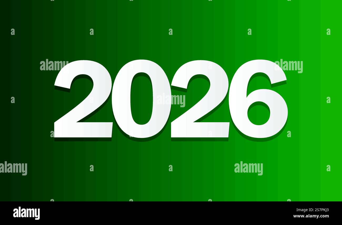 2026 Text. White numbers on green background. Festive background for ...