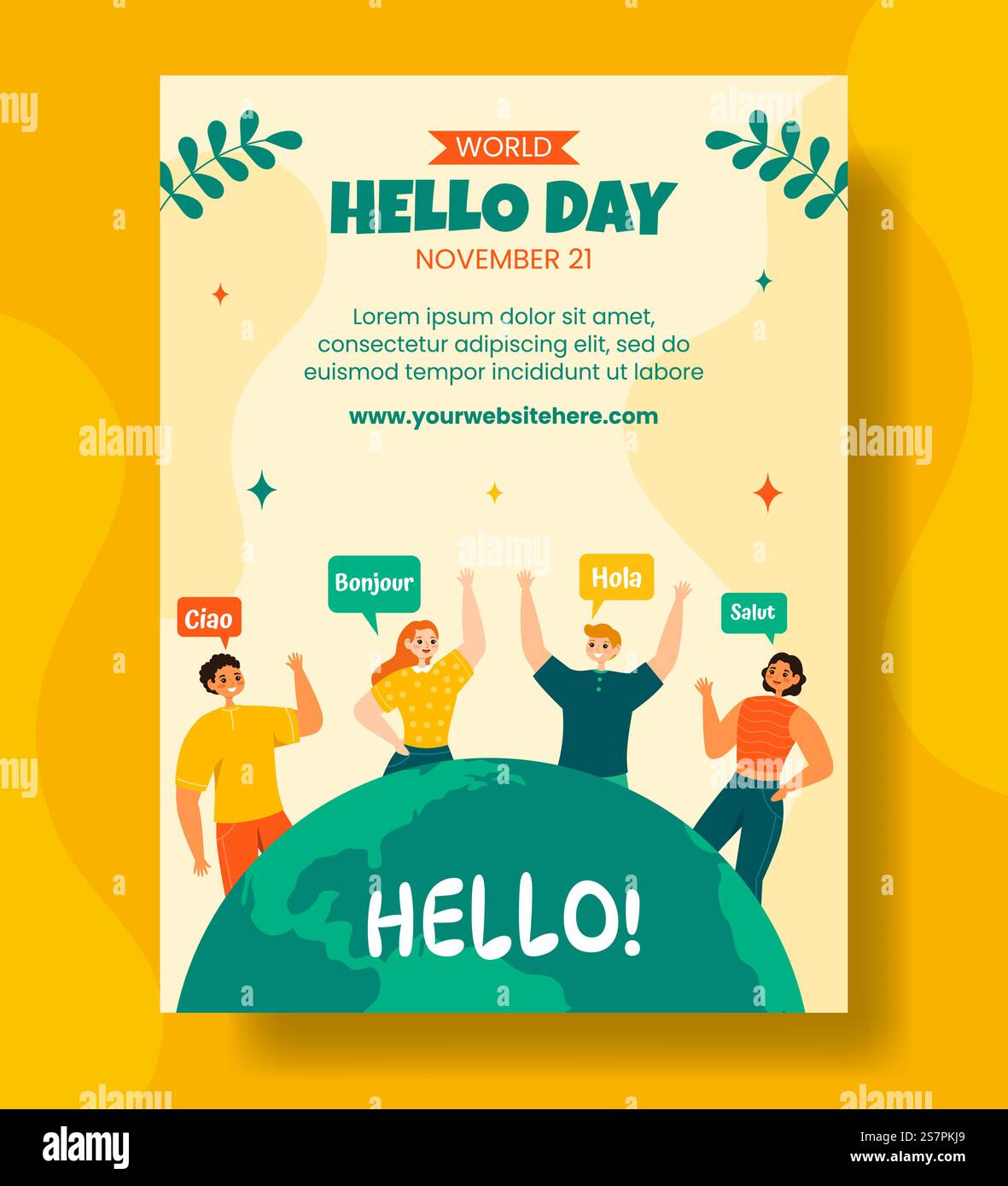 Hello Day Vertical Poster Flat Cartoon Hand Drawn Templates Background ...