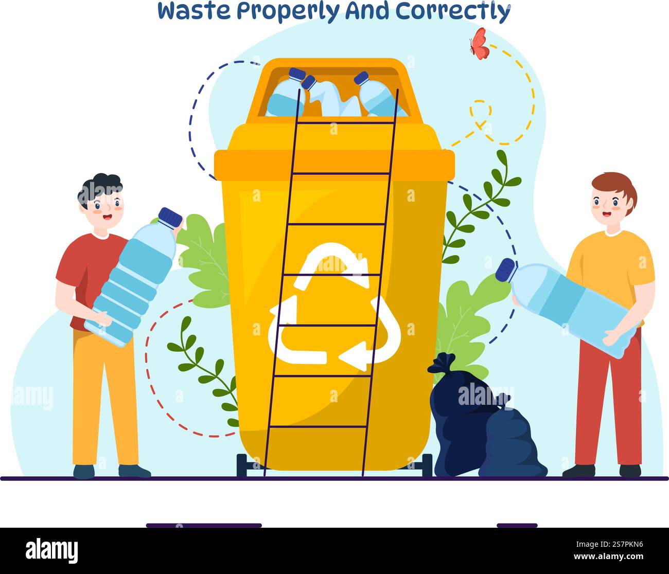 Waste Properly And Correctly Vector Illustration with Demonstration of ...