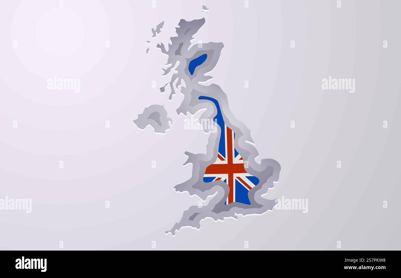 Creative Great Britain map with flag colors in paper cut style. Vector ...