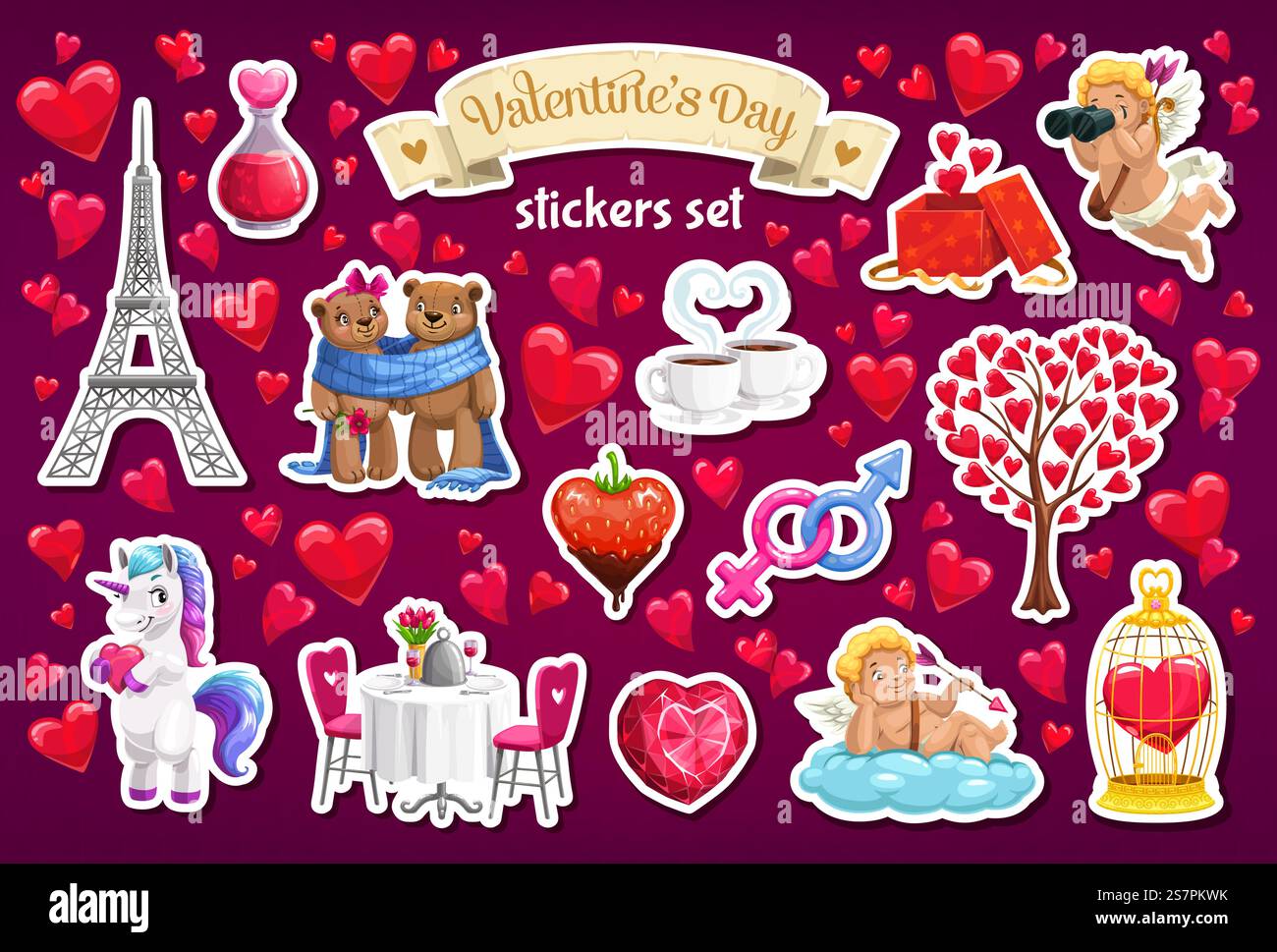 Valentine day stickers pack of hearts, love characters and symbols ...
