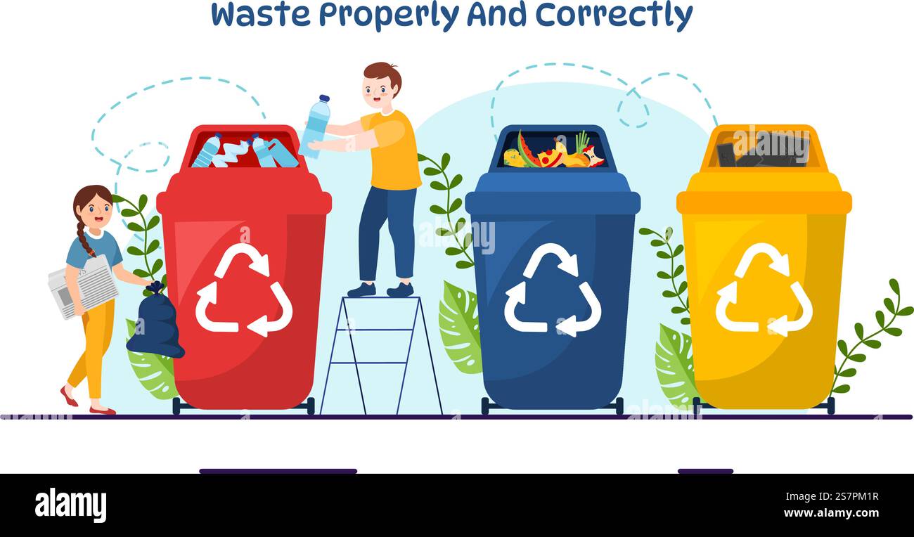 Waste Properly And Correctly Vector Illustration with Demonstration of ...