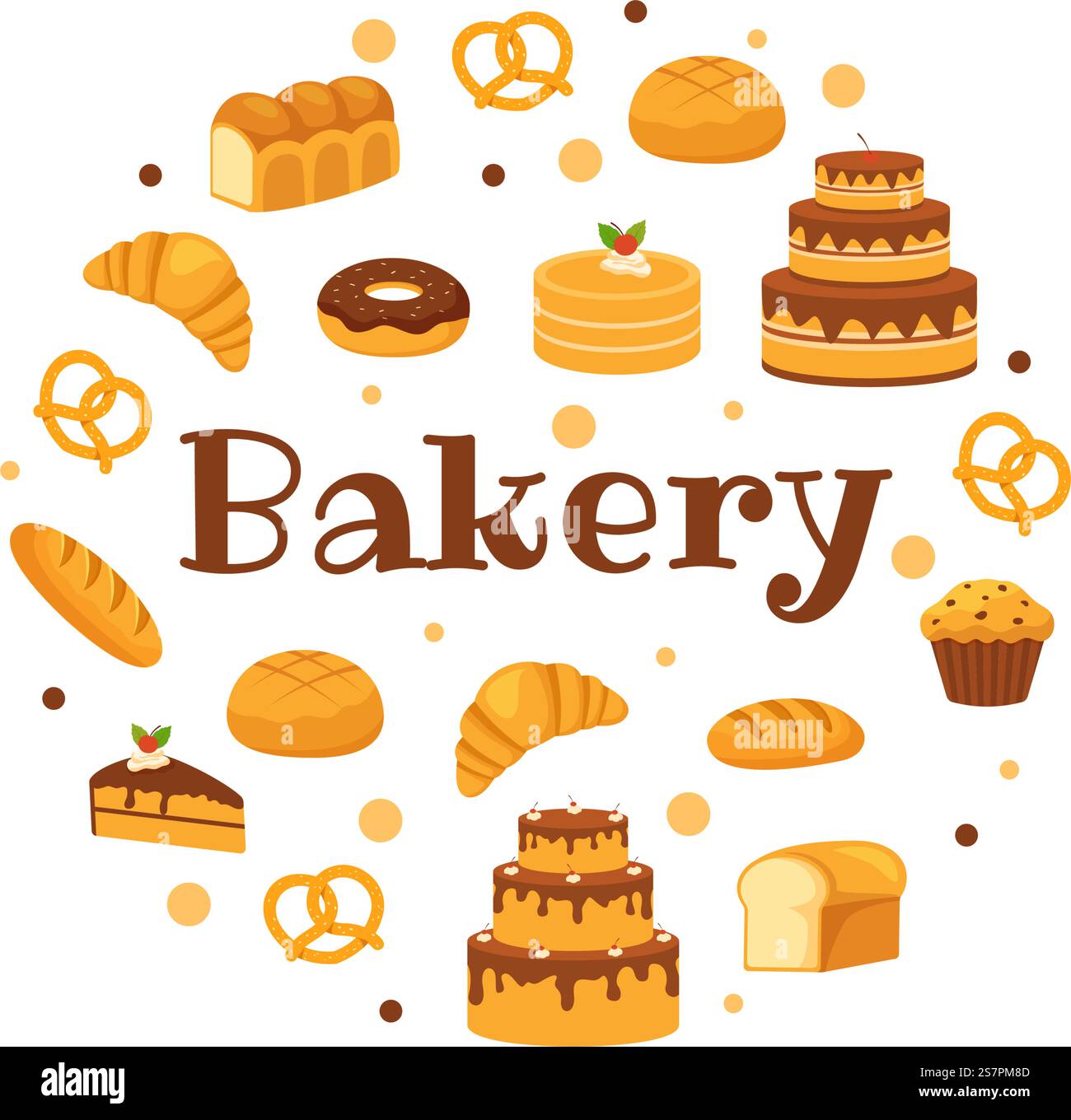Bakery Store Vector Illustration with Various Types of Bread Products ...