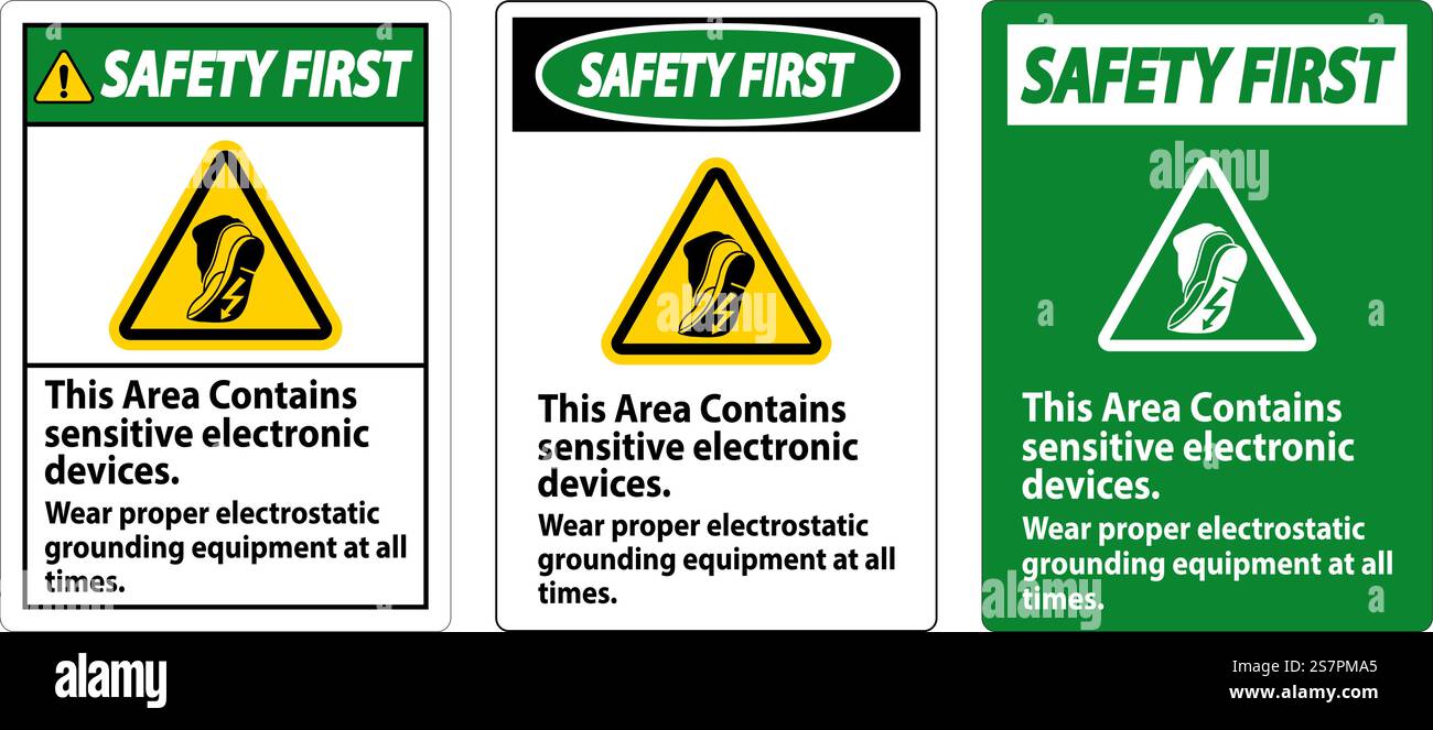 Safety first sign this area contains sensitive electronic devices hi ...