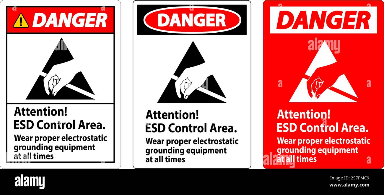 Danger Sign Attention ESD Control Area Wear Proper Electrostatic ...