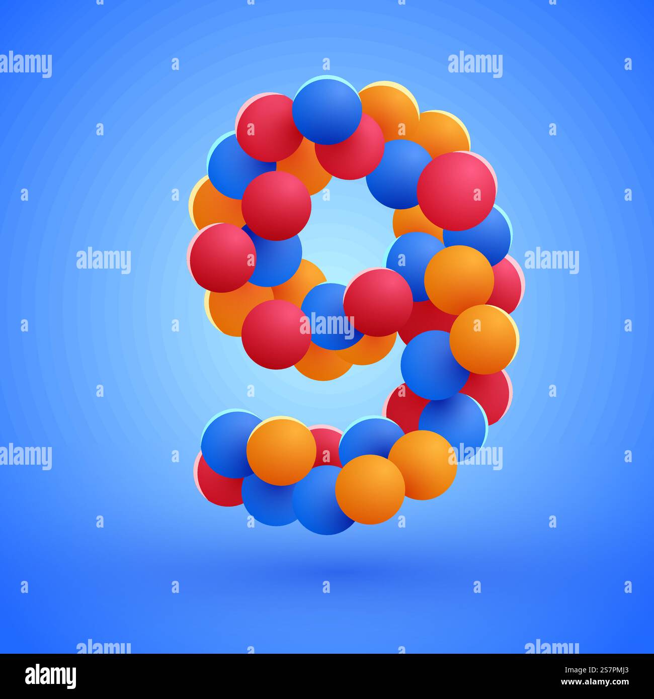 Number 9 made from multicolored festive balloons. Vector illustration ...
