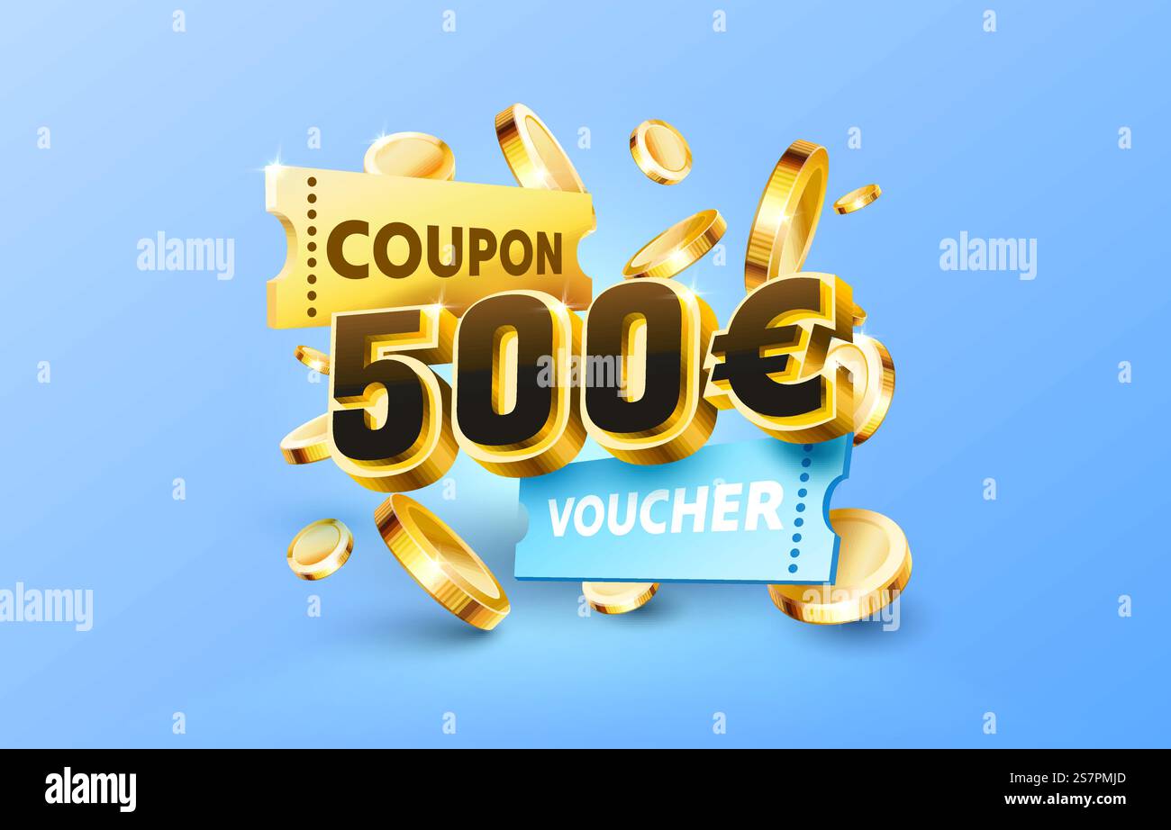 500 euro coupon gift voucher, cash back banner special offer. Vector ...