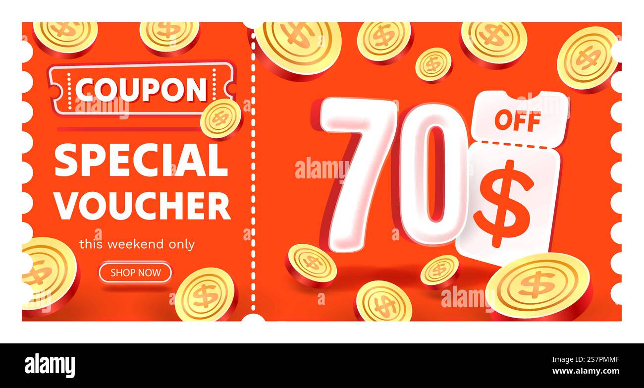Coupon special voucher 70 dollar , Check banner special offer. Vector ...