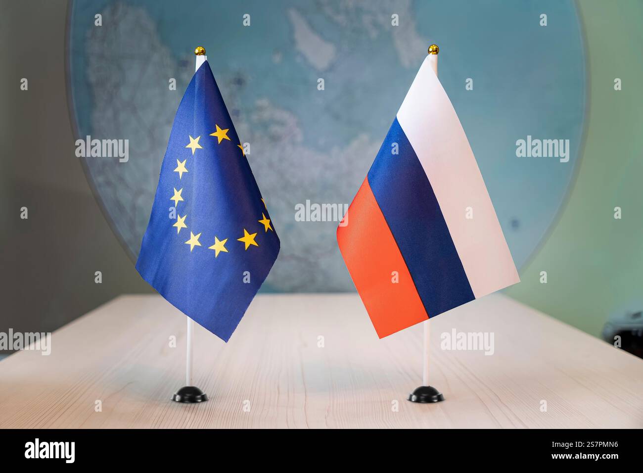 Flags of the European Union EU and the Russian Federation Russia ...