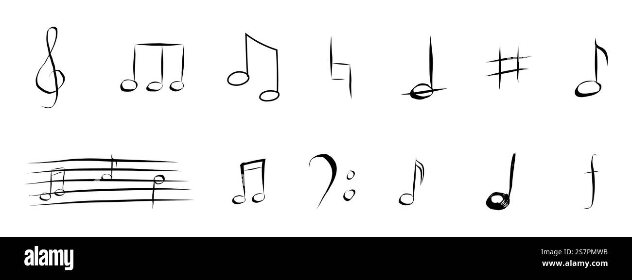 Music note hand drawn sketch silhouette, cute doodle melody. Line music ...