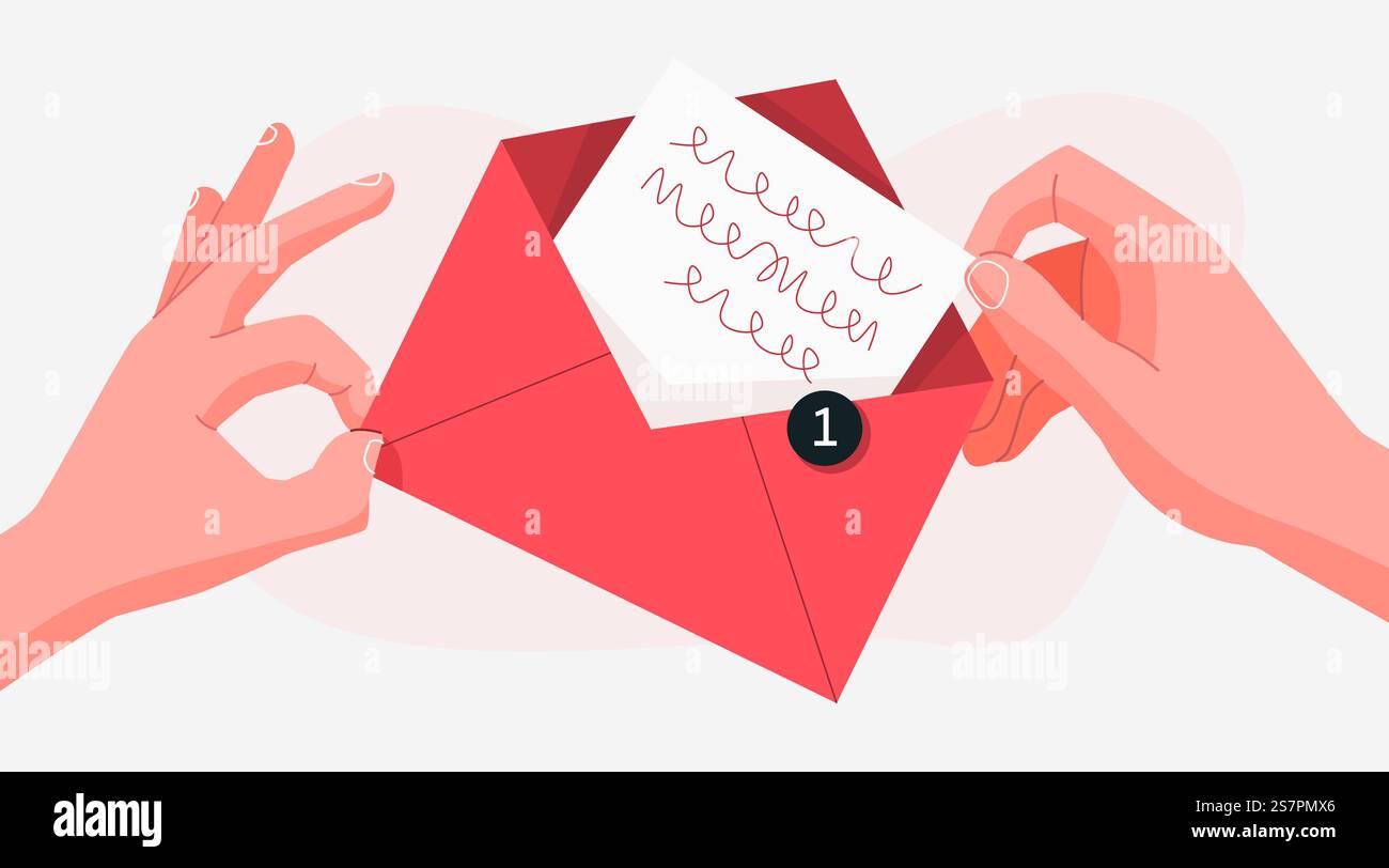 Hands hold open letter. Concept of communication, correspondence. Flat ...