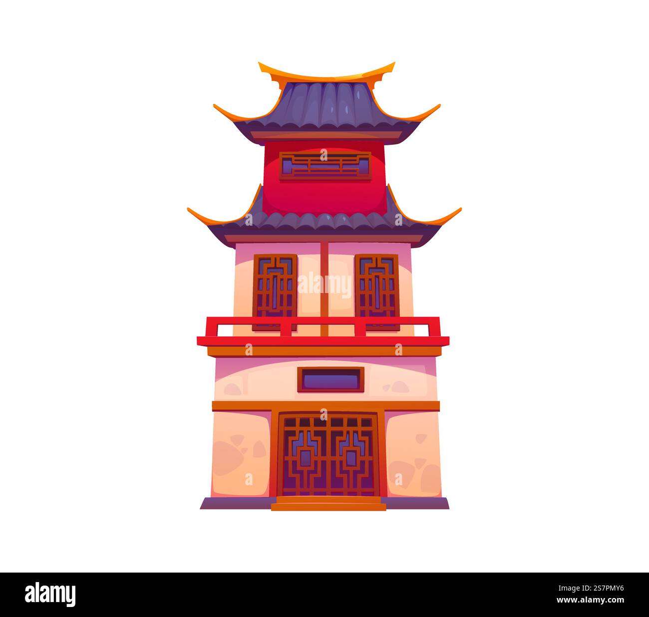Chinese building or house, pagoda and ancient temple of China town gate ...