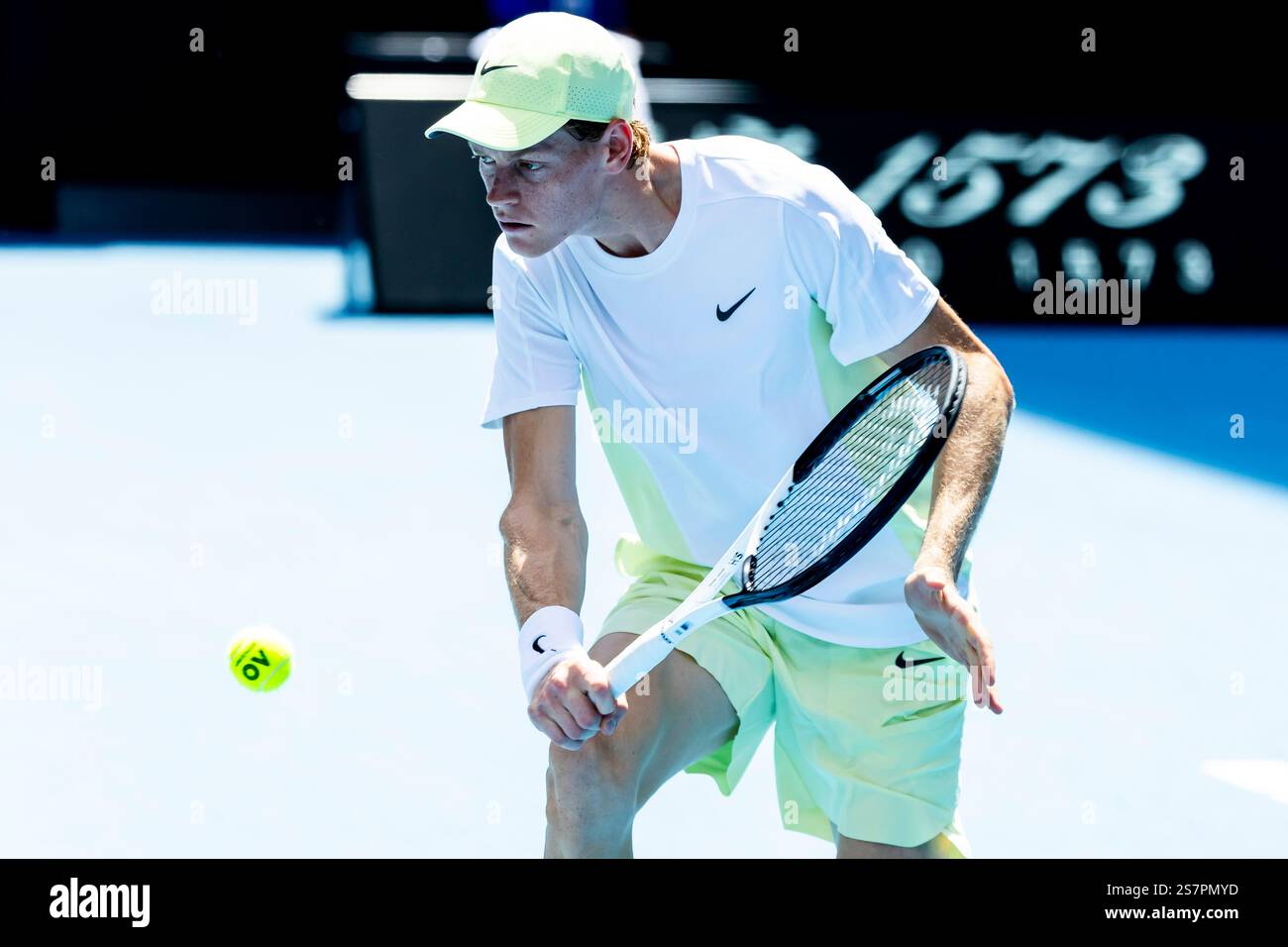 MELBOURNE, VIC - JANUARY 20: Jannik Sinner of Italy in action during ...