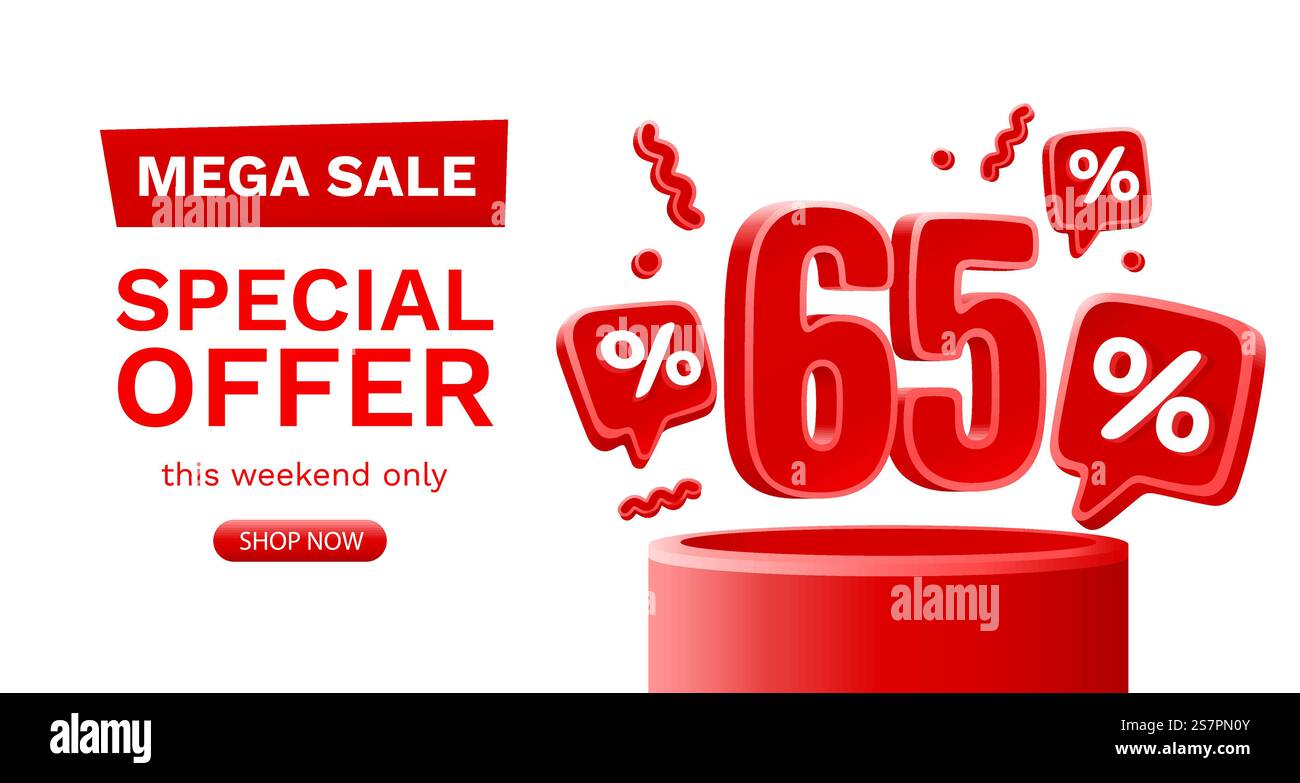 Mega sale special offer, 65 off sale banner. Sign board promotion ...