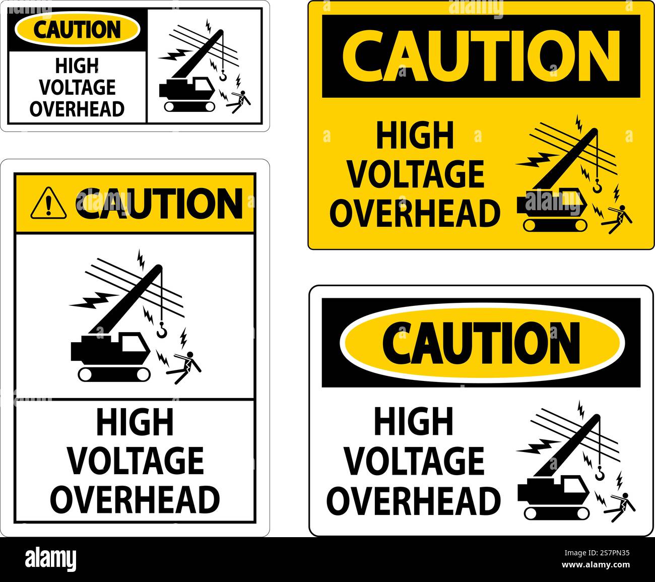Caution Sign High Voltage Overhead Stock Vector Image & Art - Alamy