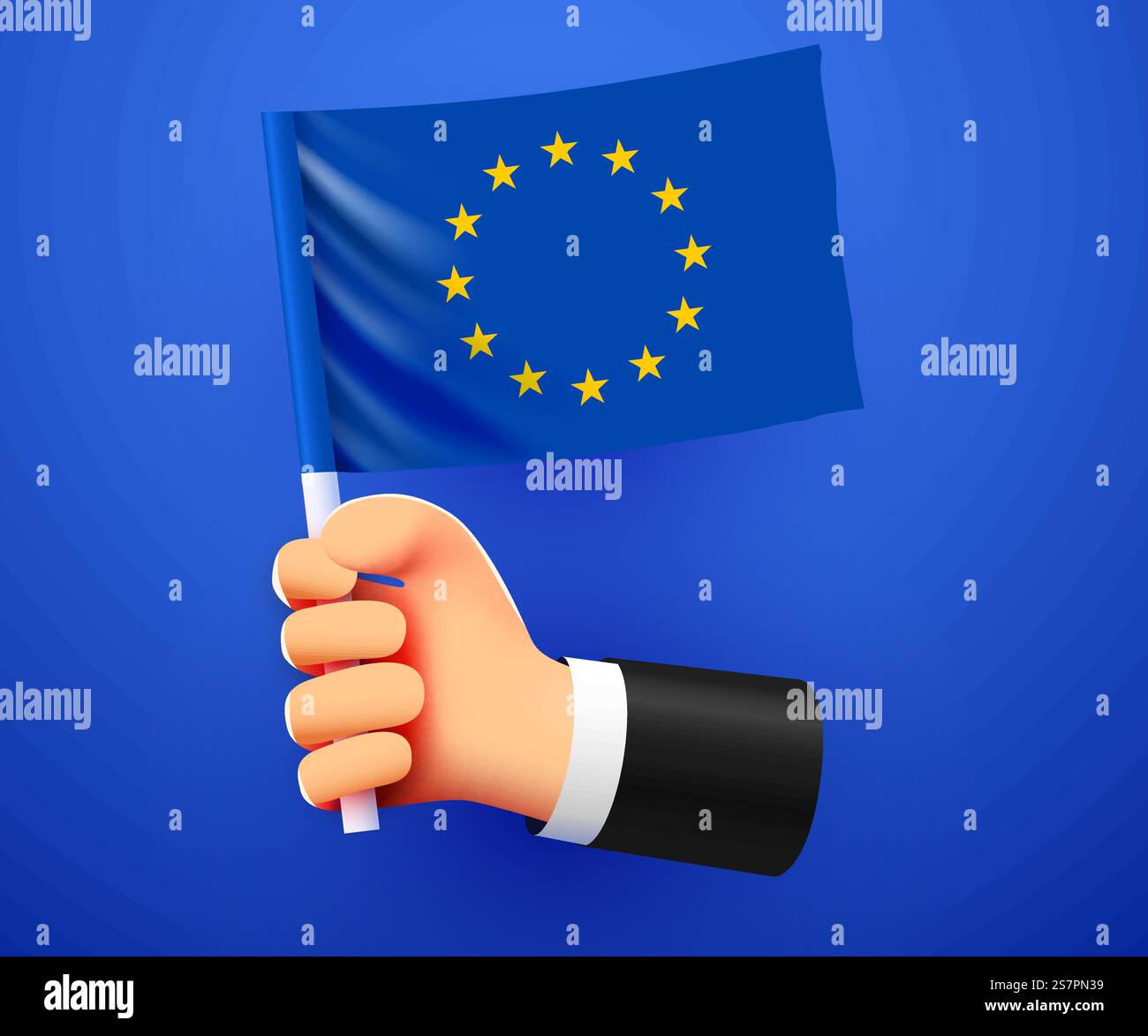 3d hand holding European Union flag. Vector illustration. 3d hand ...