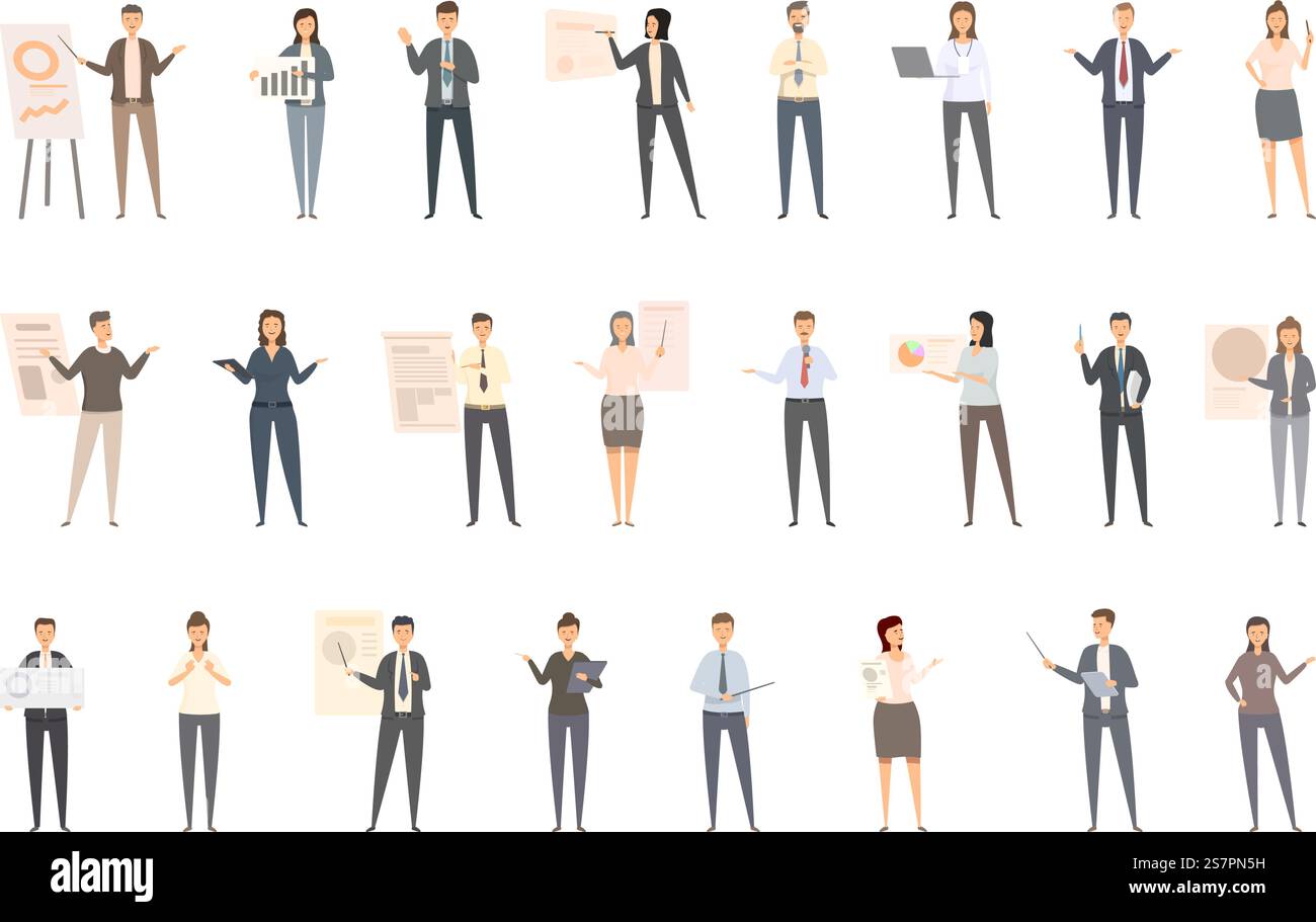 Corporate trainer icons set cartoon vector. Business training. Coach ...