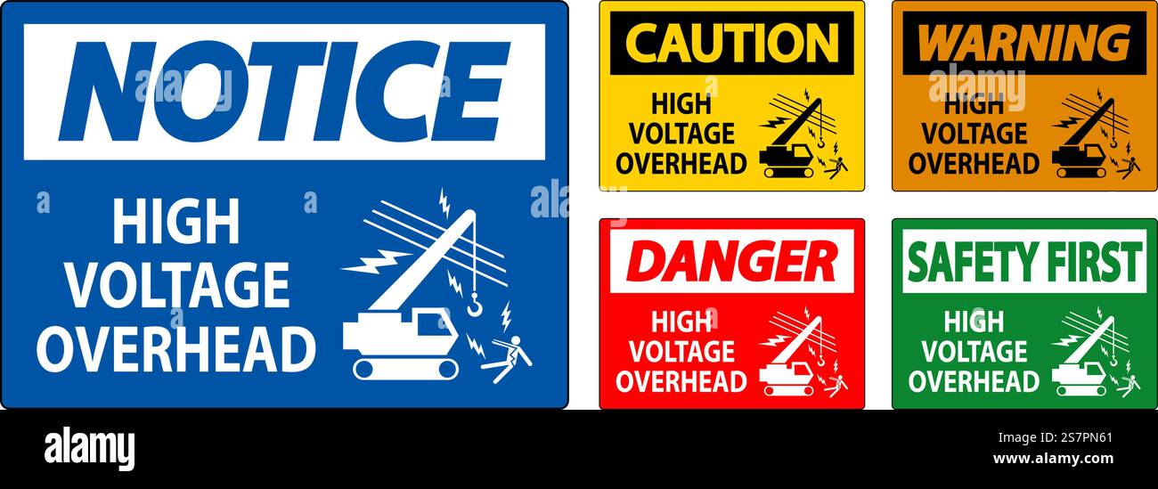 Danger Sign High Voltage Overhead Stock Vector Image & Art - Alamy