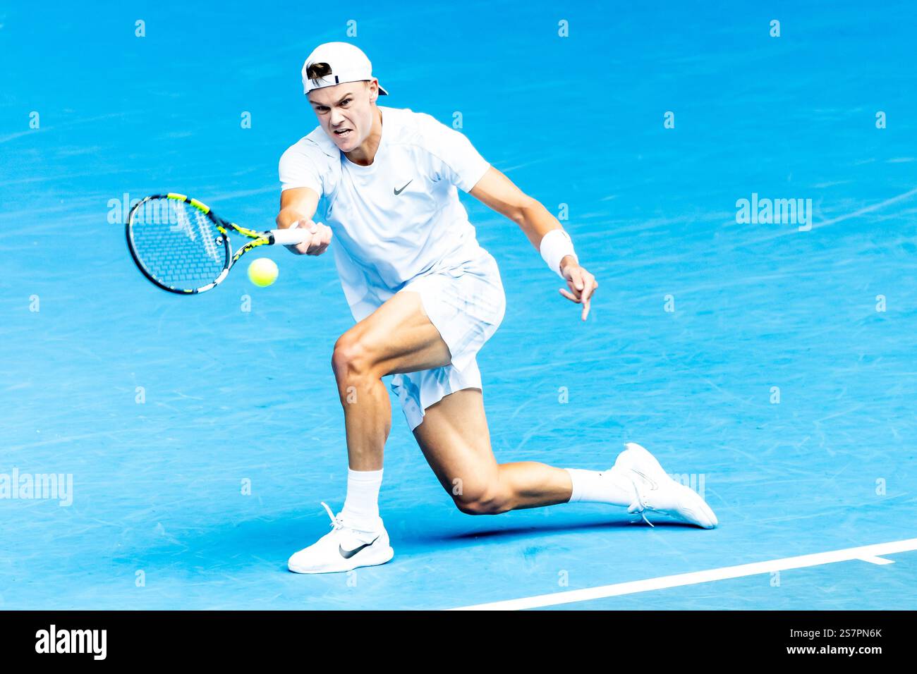 MELBOURNE, VIC - JANUARY 20: Holger Rune of Denmark in action during ...
