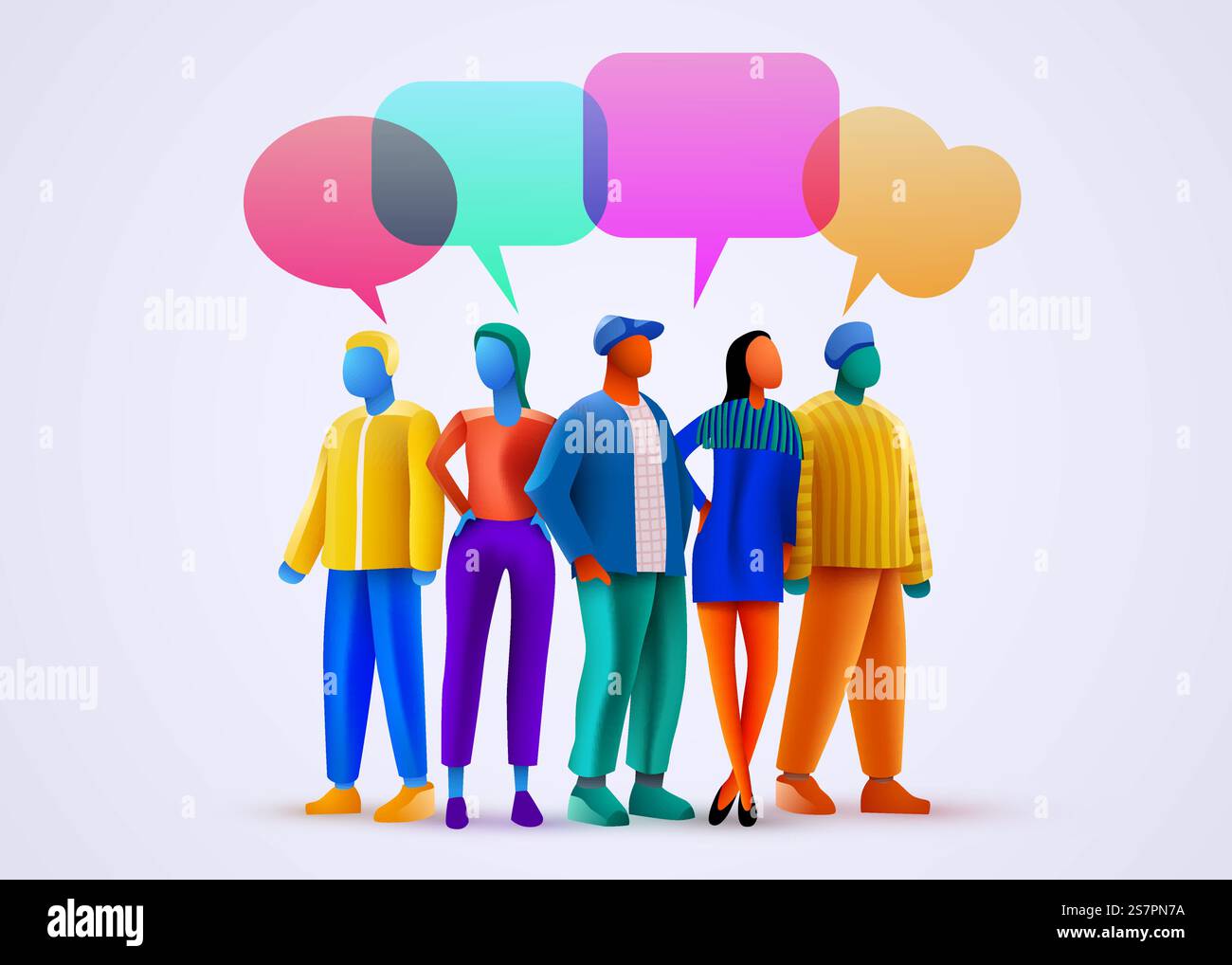 Social Network Template. Group of Young People Characters Chatting and ...