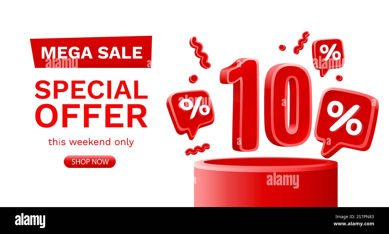 Mega sale special offer, 10 off sale banner. Sign board promotion. Vector illustration. Mega ...