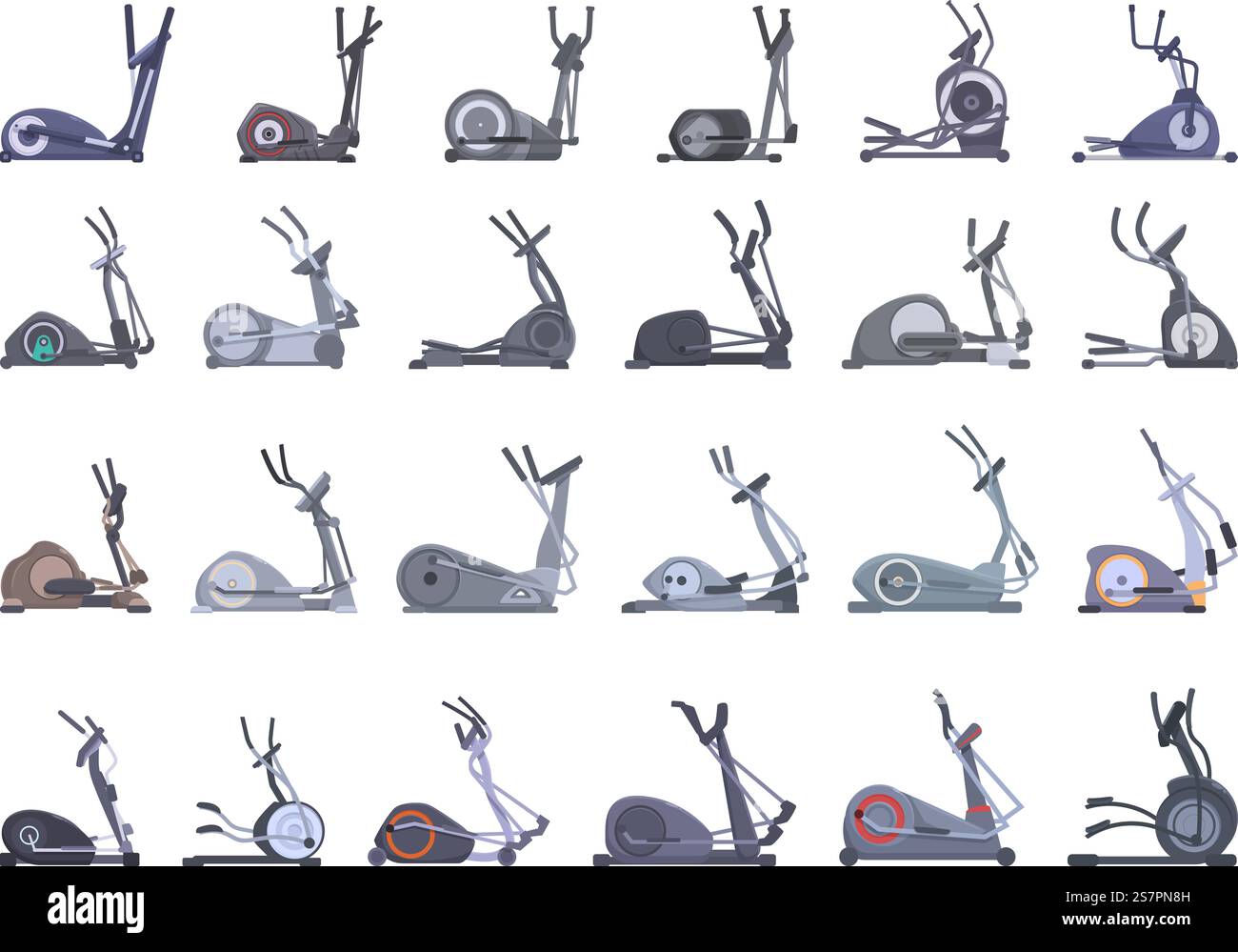 Elliptical Machine icons set cartoon vector. Cardio gym. Sport home ...