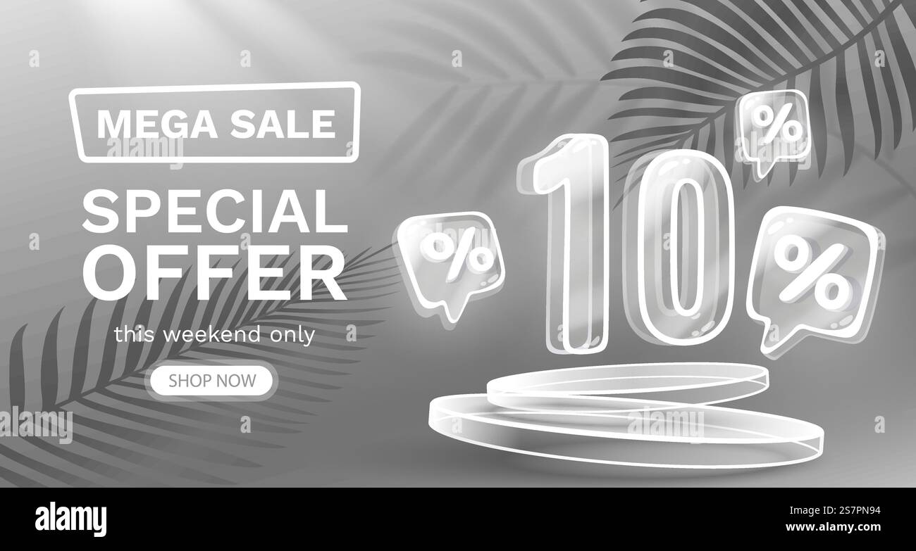 Mega sale special offer, 10 off sale banner. Sign board promotion. Vector illustration. Mega ...