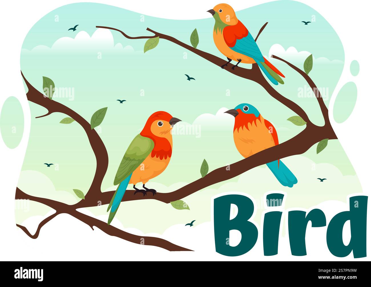 Bird Animal Vector Illustration with Birds on Tree Roots and Sky as ...
