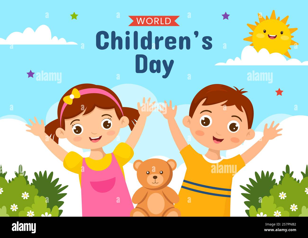 Children’s Day Social Media Background Flat Cartoon Hand Drawn ...