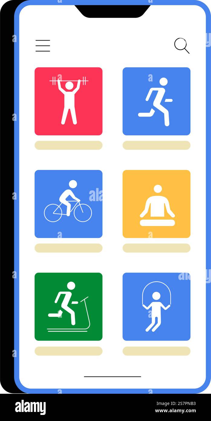 Smartphone Displaying Fitness App Icons In Flat Vector Illustration ...