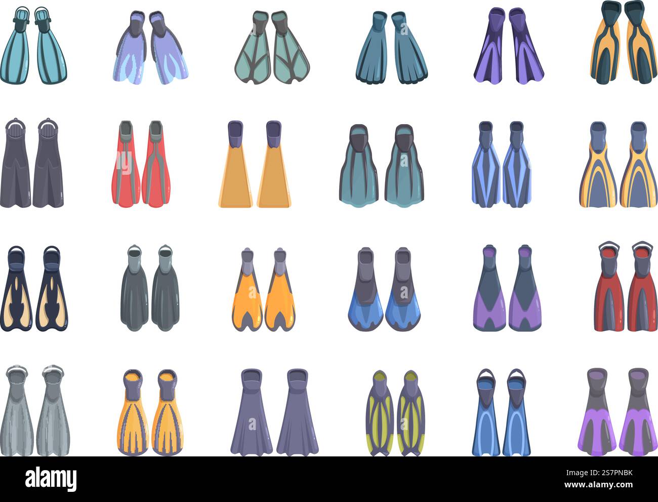 Scuba Diving Fins icons set cartoon vector. Water beach. Sea sport ...