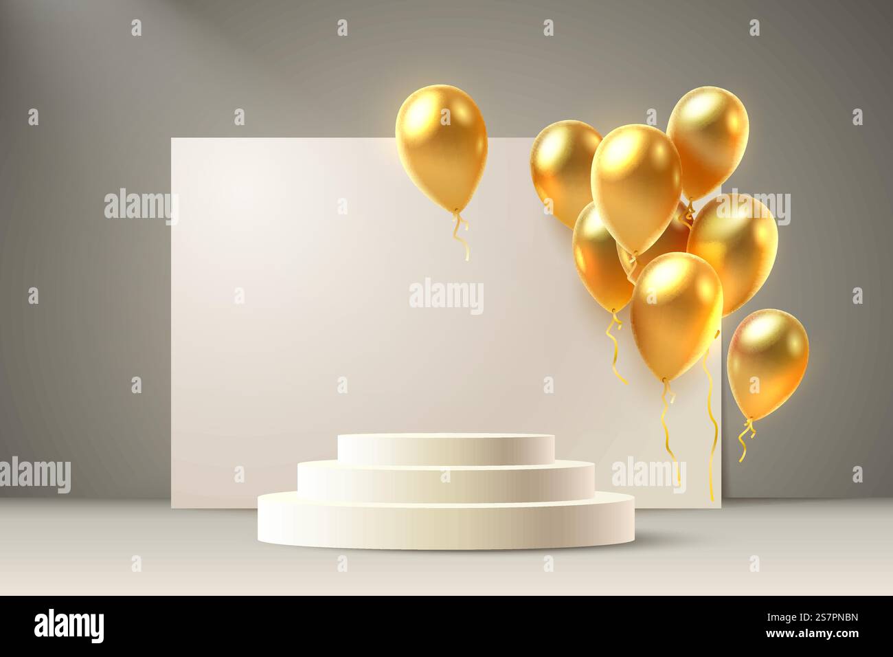 balloon golden podium present, celebrate happy birthday, gold platform ...