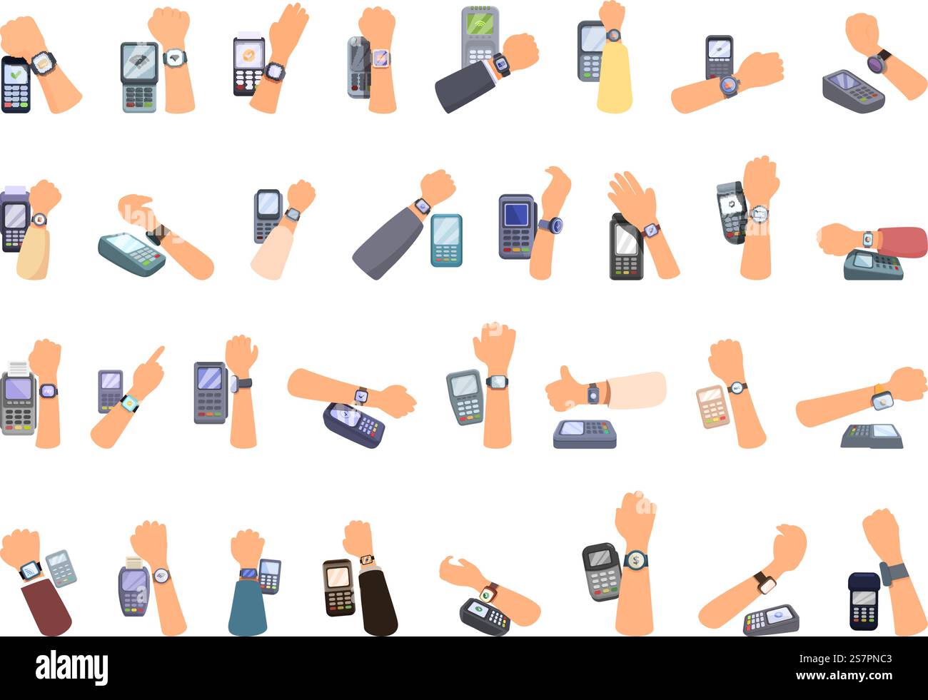 Payment with smart watches icons set cartoon vector. Nfc reader. Smart ...