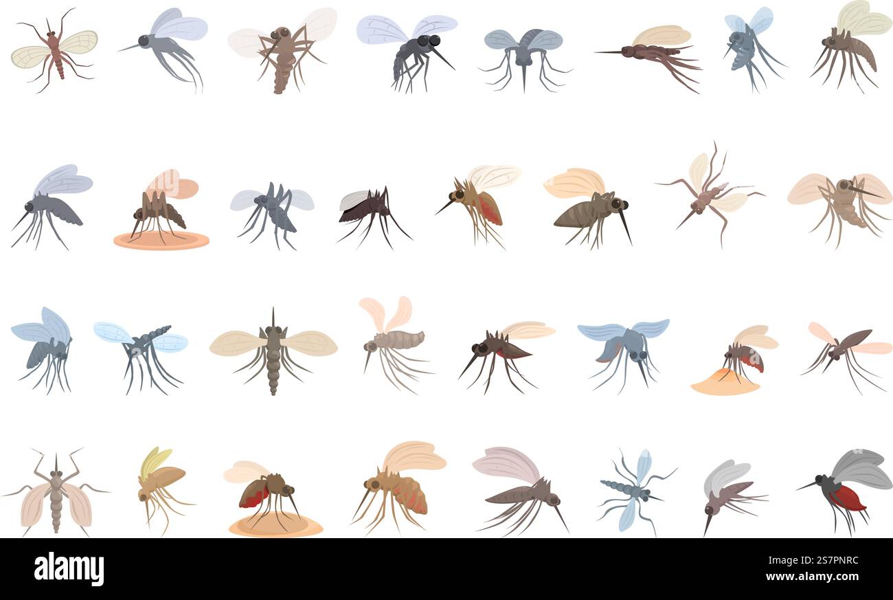 Mosquito icons set cartoon vector. Fly insect. Spray bug. Mosquito ...