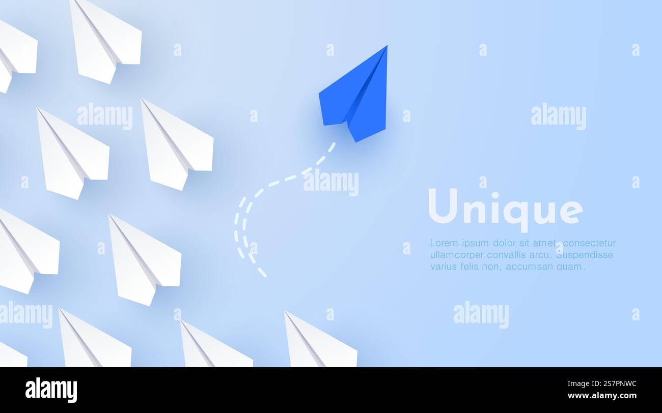 Paper planes flying forward. Leadership, success, finding new way and ...