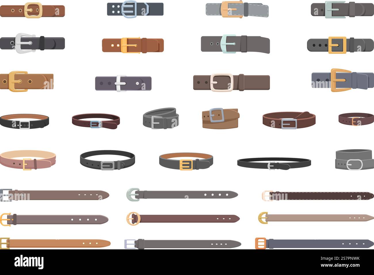 Belt icons set cartoon vector. Buckle leather. Fashion strap. Belt ...
