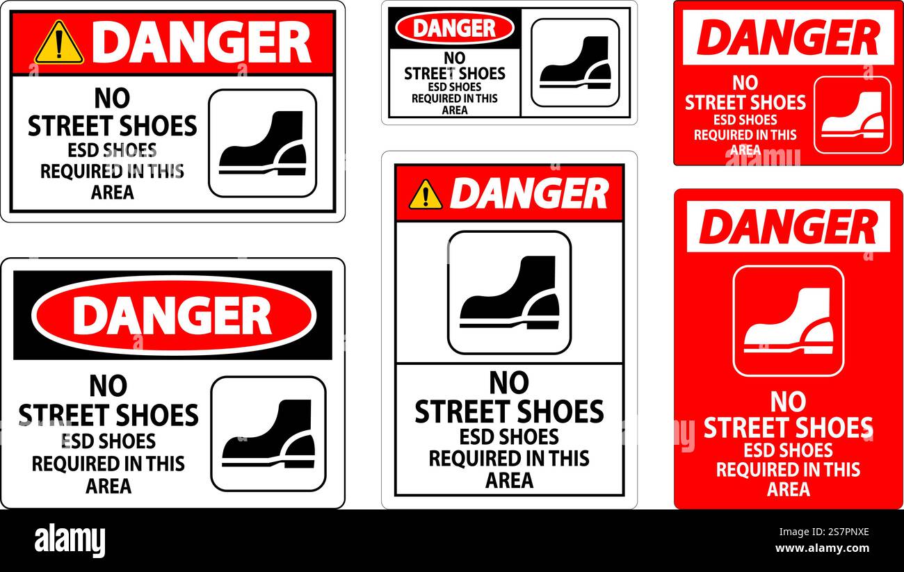 Danger Sign No Street Shoes, ESD Shoes Required In This Area Stock ...