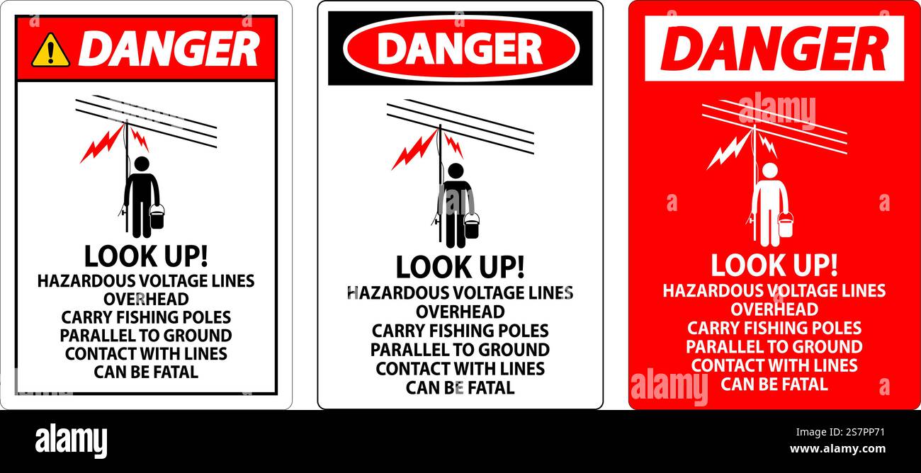 Danger Sign Look Up Hazardous Voltage Lines Overhead Stock Vector Image ...