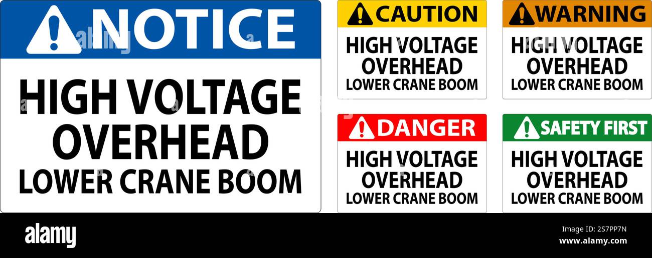 Danger Sign High Voltage Overhead, Lower Crane Boom Stock Vector Image ...