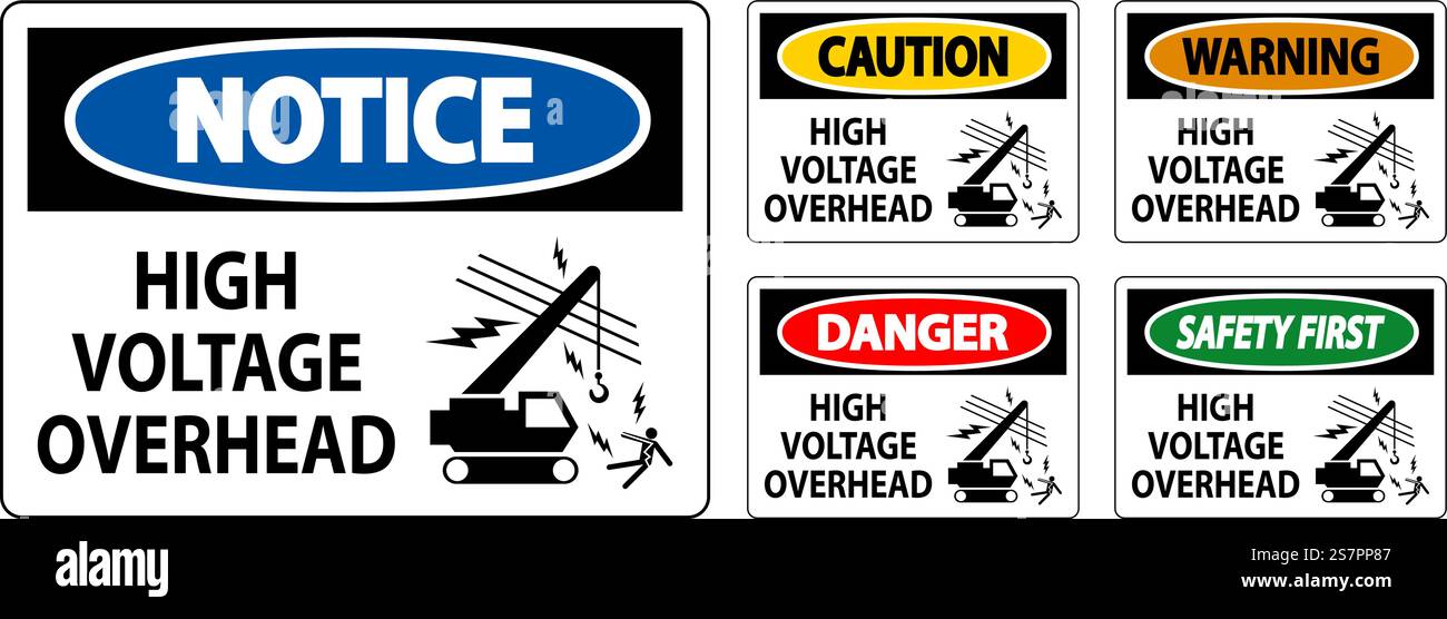 Danger Sign High Voltage Overhead Stock Vector Image & Art - Alamy
